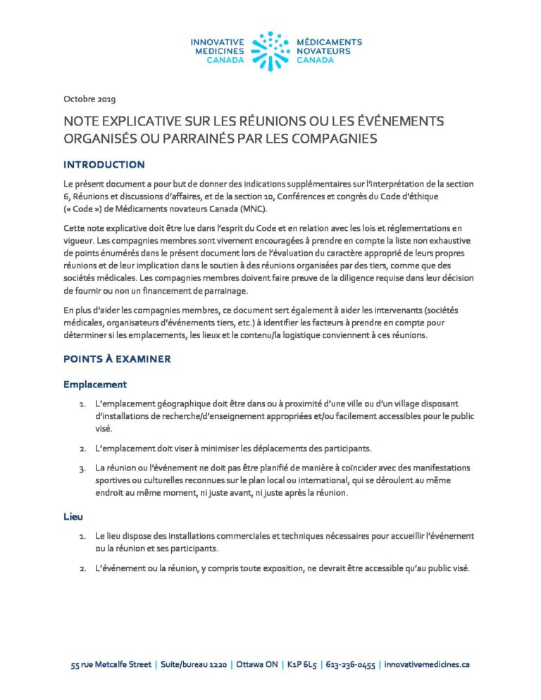 Note explicative sur les réunions ou les événements organisés ou ...