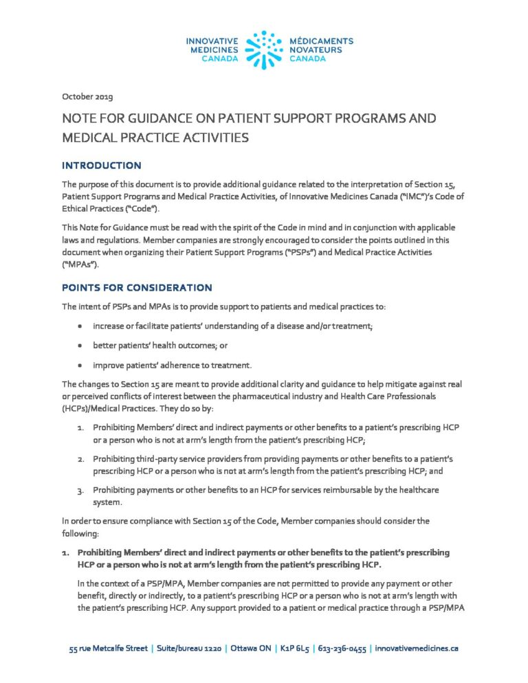 Note for guidance on patient support programs and medical practice ...